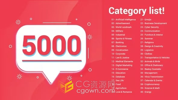 5000 Icons Pack 图标动画效果共100组类别-AE模板免费下载 | CG资源网