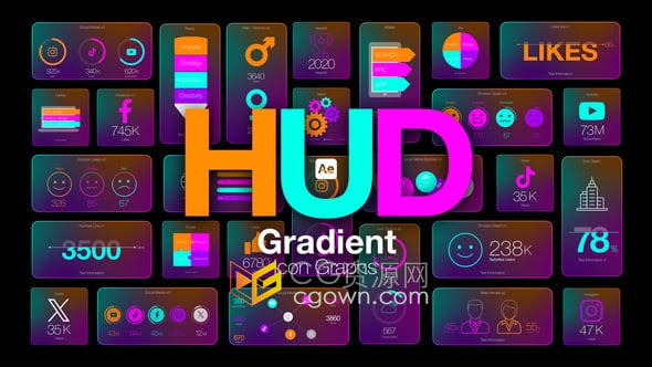 500多个HUD渐变色图标图表图形动画-AE模板 | CG资源网