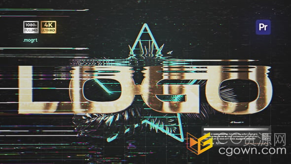 故障效果霓虹灯扫描失真和金属过渡VHS复古标志动画-PR模板 | CG资源网